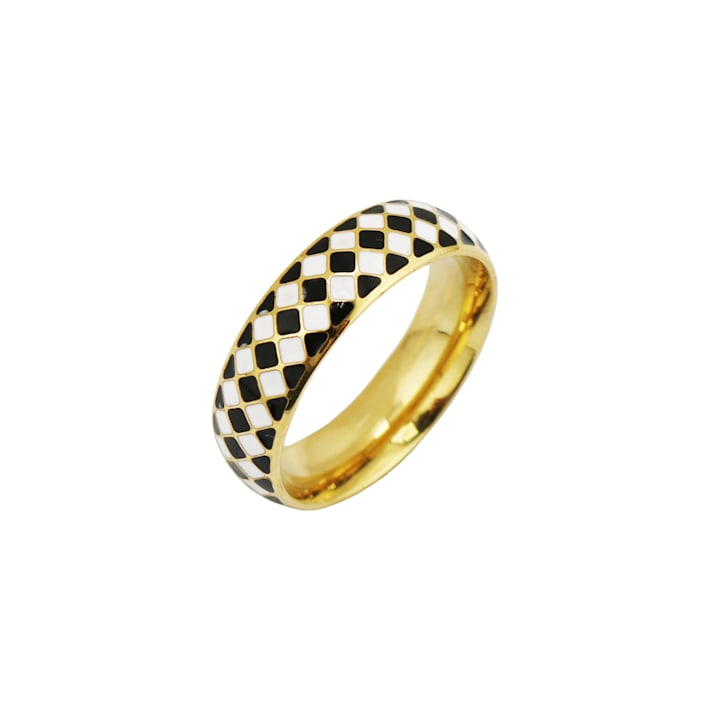 Jen 18K Hypoallergenic Steel Enamel Checker Ring - 1BSRHA