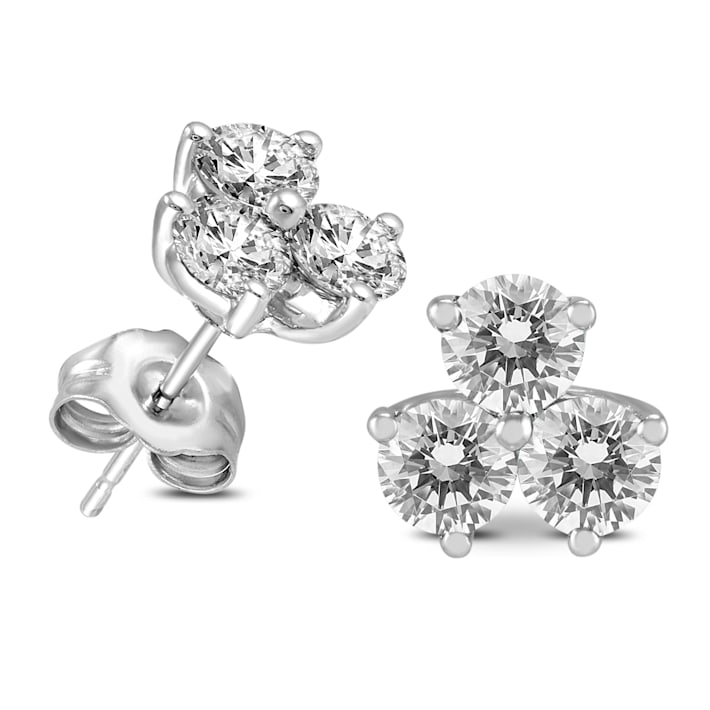 Certified 1 Carat TW Three Stone Diamond Earrings in 14K White Gold ...