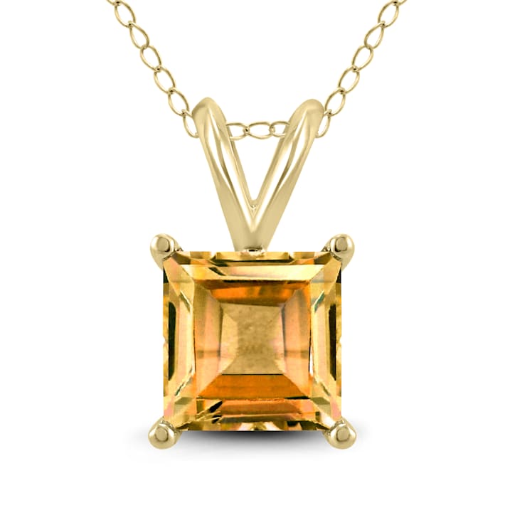 14K Yellow Gold 6MM Square Citrine Pendant - 11T5TA