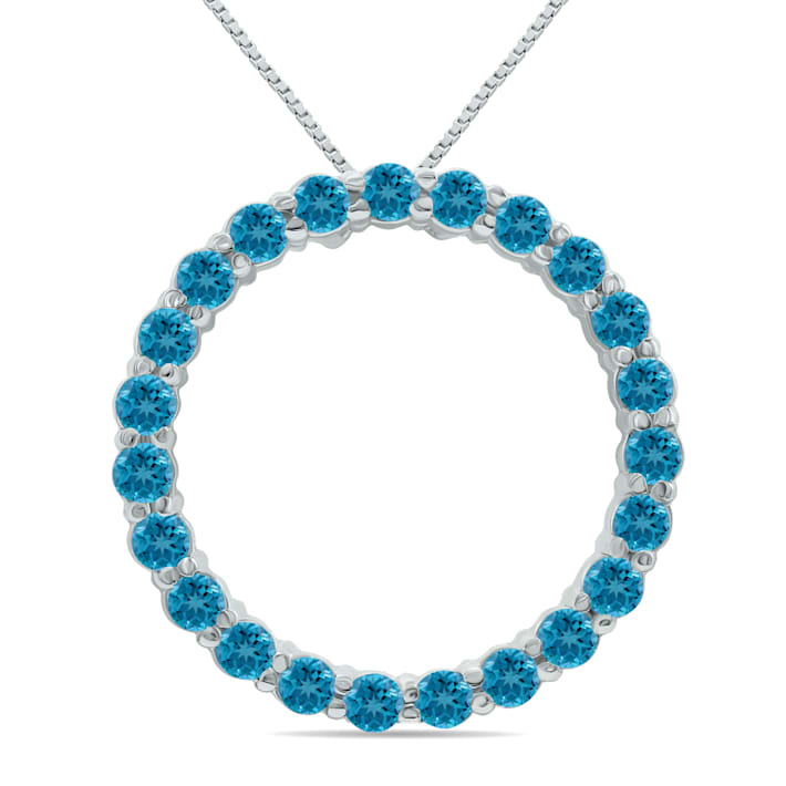 Blue Topaz Circle Pendant in .925 Sterling Silver - 1995RA