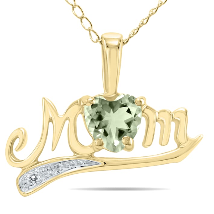 Green Amethyst and Diamond MOM Pendant in 10K Yellow Gold - 19SLTA