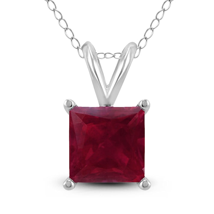 14K White Gold 4MM Square Ruby Pendant - 18QL0A
