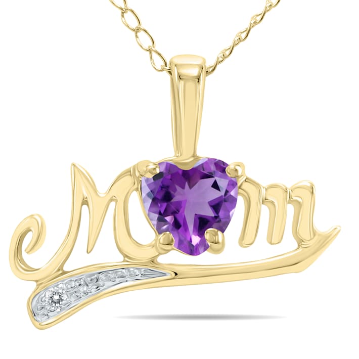 Amethyst and Diamond MOM Pendant in 10K Yellow Gold - 12991A
