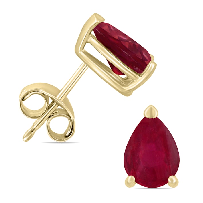 14K Yellow Gold 5x3MM Pear Ruby Earrings - 1DB1YA