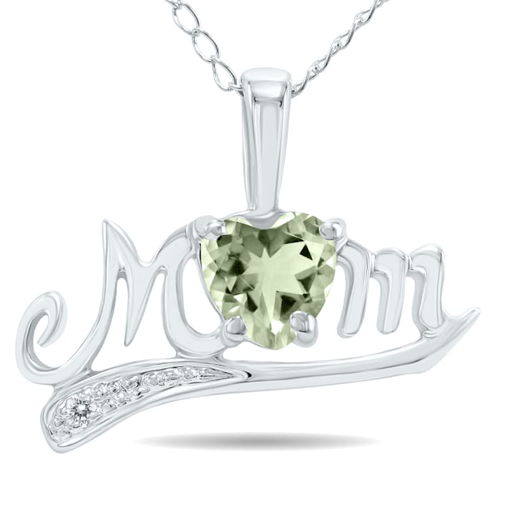 Green Amethyst and Diamond MOM Pendant in 10K White Gold - 1604YA