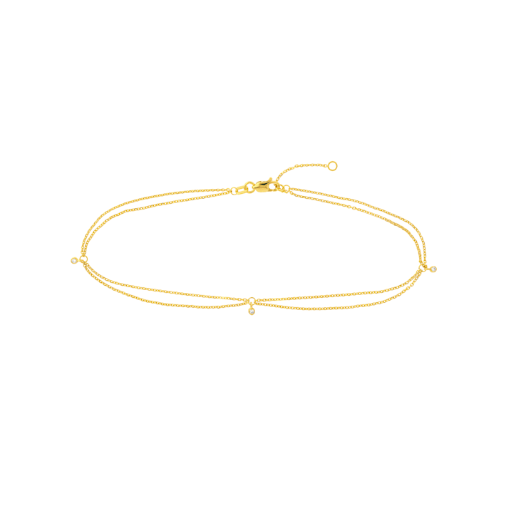 14K Solid Yellow Gold 1/20 CTW Natural Diamond Double Strand Anklet ...
