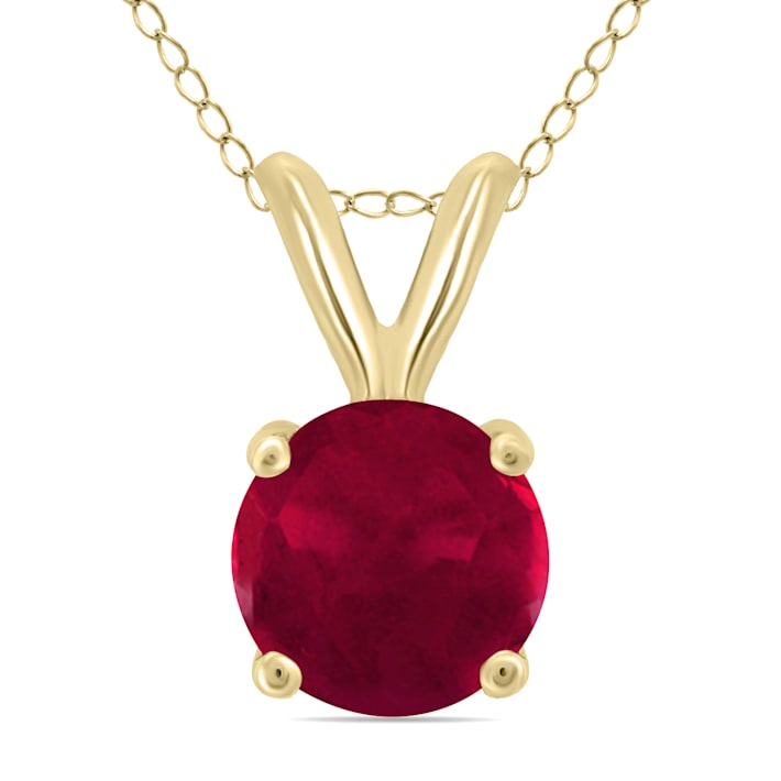 14K Yellow Gold 5MM Round Ruby Pendant - 15L51A