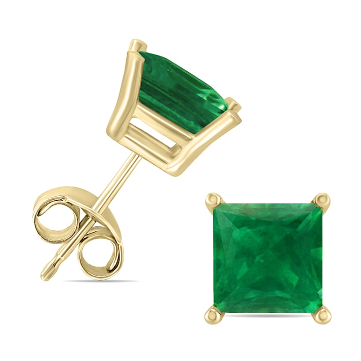 14K Yellow Gold 5MM Square Emerald Earrings - 1895KA