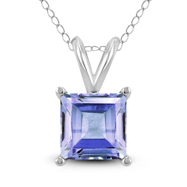14K White Gold 4MM Square Tanzanite Pendant - 15XKSA