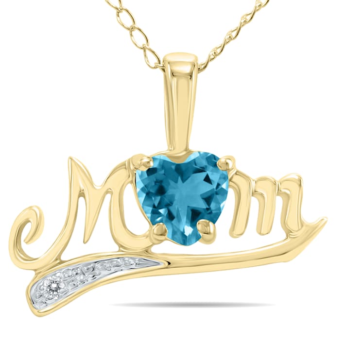 Blue Topaz and Diamond MOM Pendant in 10K Yellow Gold - 13J15A