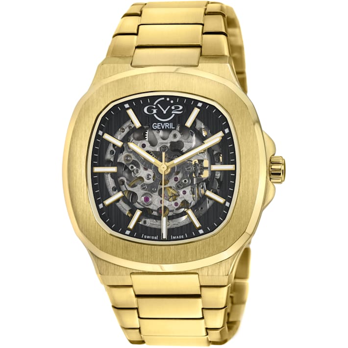 GV2 by Gevril Men's 18115 Potente Skeletal Swiss Automatic Gold IP ...