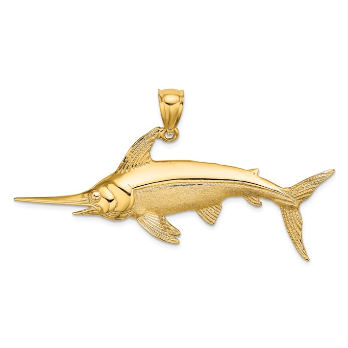 14k Yellow Gold 2D Polished Satin and Textured Swordfish Charm - 1DCCMA