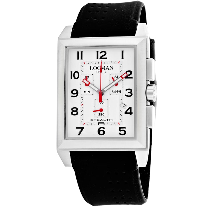 Locman Men's Classic White Dial Black Silicone Strap Watch - 1X4R4A