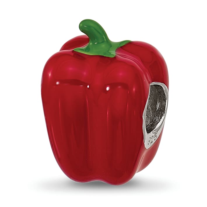 Sterling Silver Enamel Red Bell Pepper Bead - 1219ZA
