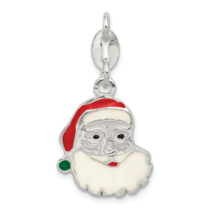 Sterling Silver Polished Enamel Santa Charm - 14VQ3A