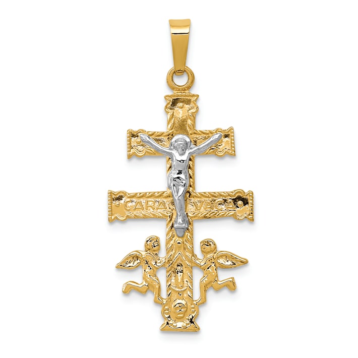14K Yellow and White Gold Cara Vaca Crucifix Pendant - 1DFZRA