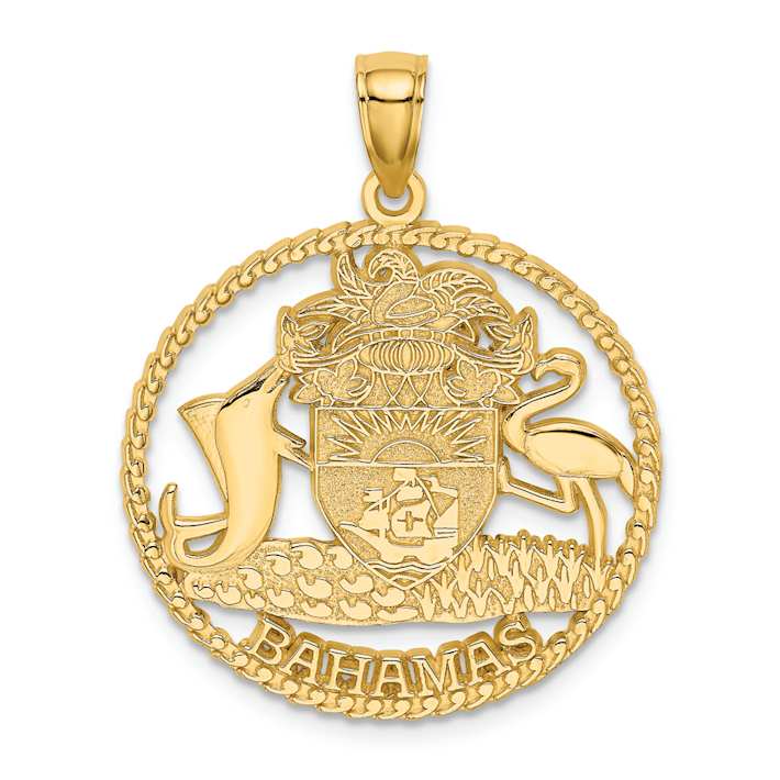 14k Yellow Gold Textured BAHAMAS Crest In Textured Frame Charm - 1CLJ4A