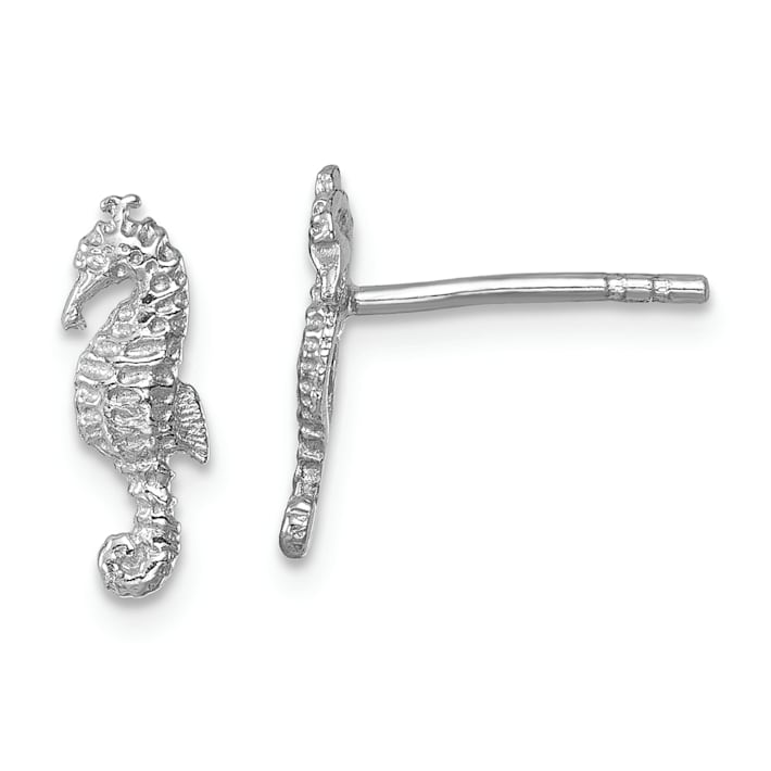 Rhodium Over Sterling Silver Polished Seahorse Post Earrings - 12YMNA