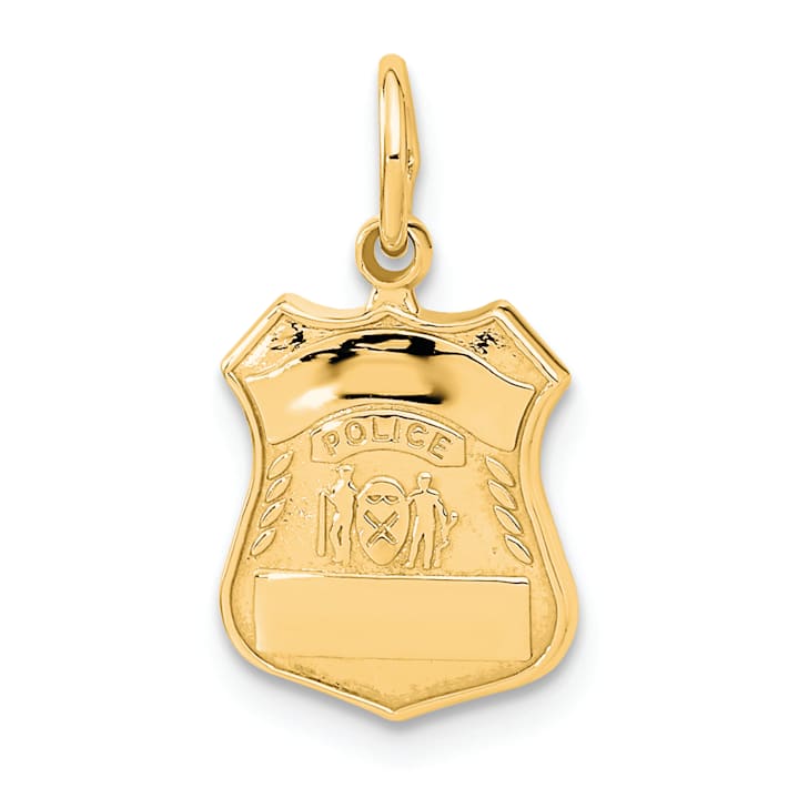 14k Yellow Gold Police Badge Charm Pendant - 179PVA