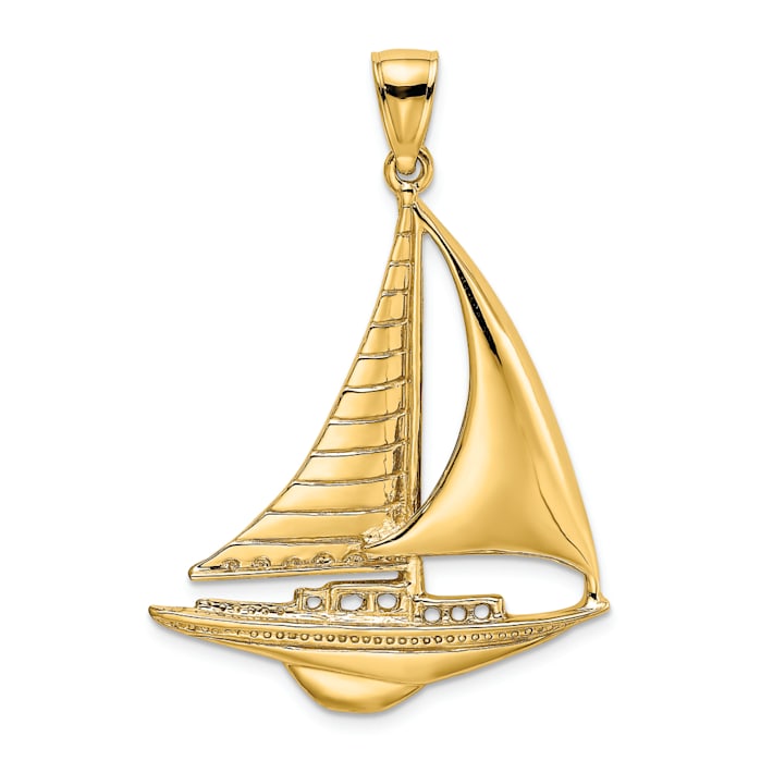 14k Yellow Gold Polished and Textured Sailboat Charm - 1CN1FA