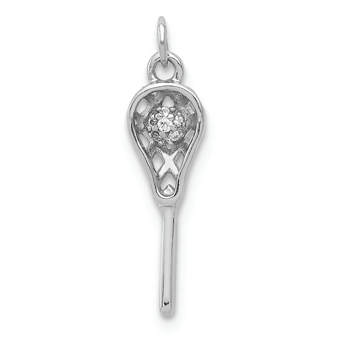 Rhodium Over 14k White Gold Textured Diamond Lacrosse Stick Pendant ...