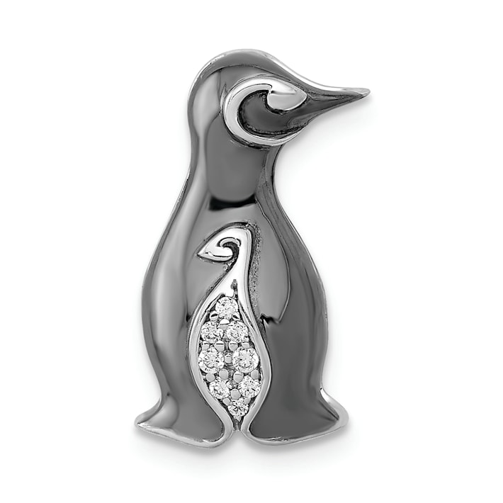 Rhodium Over 14k White Gold Diamond Penguins Chain Slide - 13NS9A