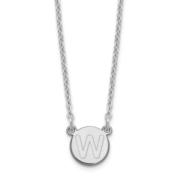 Rhodium Over Sterling Silver Tiny Circle Block Letter W Initial ...