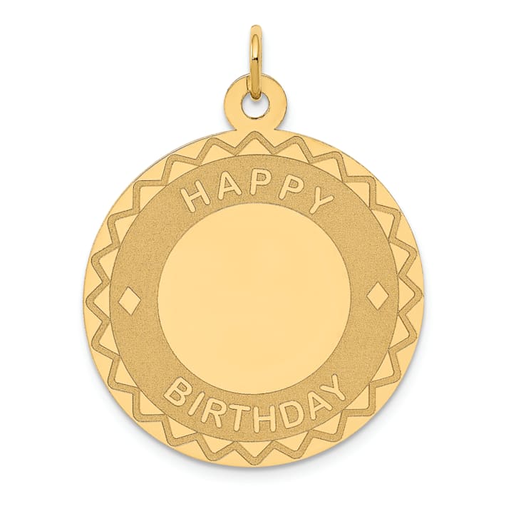 14k Yellow Gold Textured and Laser Design Happy Birthday Disc Charm ...