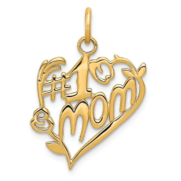 14k Yellow Gold Textured Number 1 Mom Heart Charm Pendant - 13TBQA