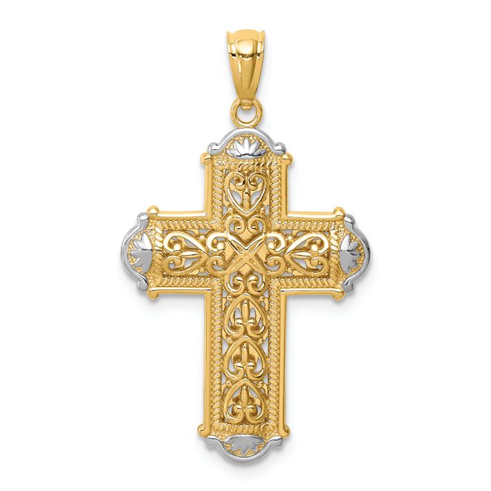 14k Two-tone Gold Diamond-Cut and Textured Reversible Cross Pendant ...