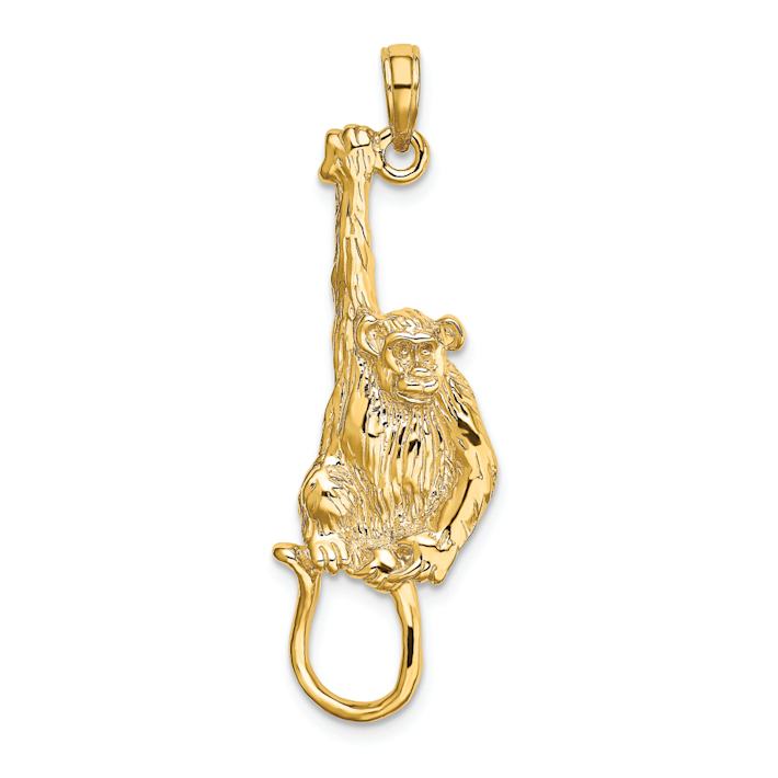 14k Yellow Gold Polished and Textured 2D Hanging Monkey Charm - 1BVXYA