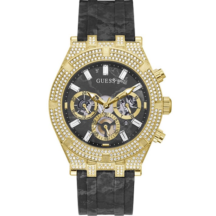Guess Men's Classic Black Dial Yellow Stainless Steel Bezel Black ...