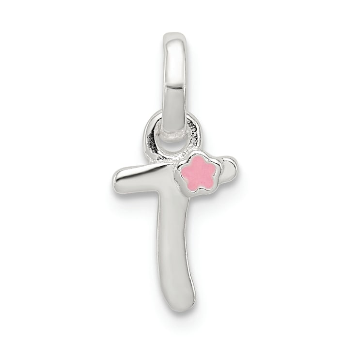 Sterling Silver Letter T with Enamel Pendant - 1CV8HS