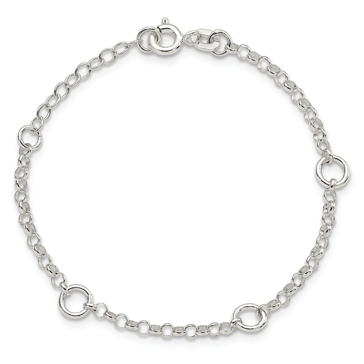 Sterling Silver Polished Fancy Rolo Chain Children's Bracelet - 11QR5A