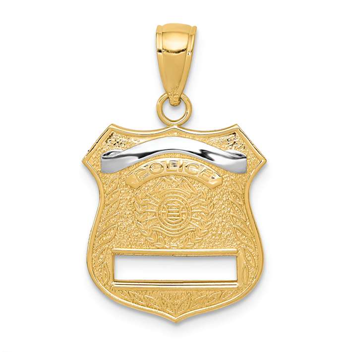 14K Two-tone Gold Textured Police Badge Pendant - 116B1A