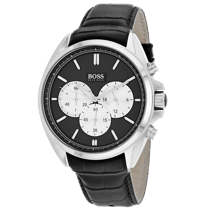 Hugo Boss Men's Classic Black Dial White Bezel Black Leather Strap ...