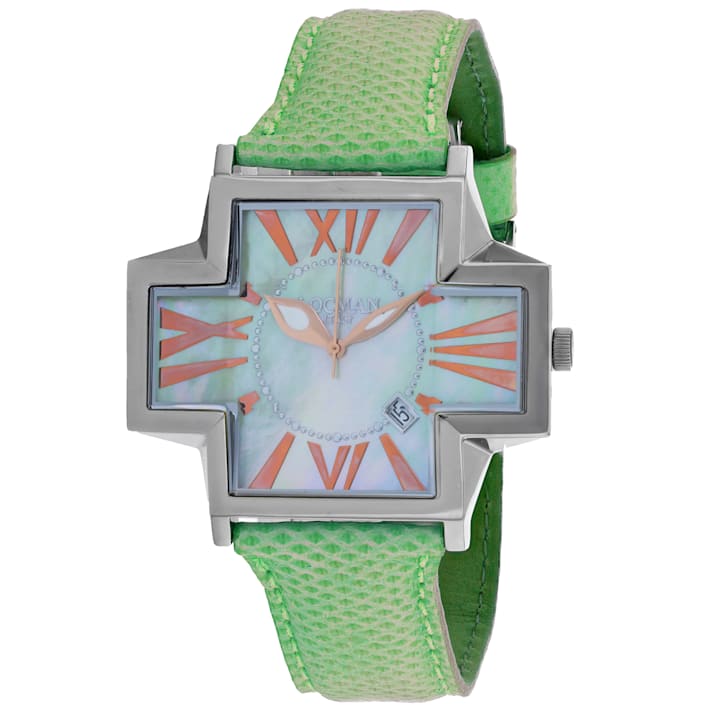 Locman Women's Italy Plus Mother-Of-Pearl Dial Green Leather Strap ...