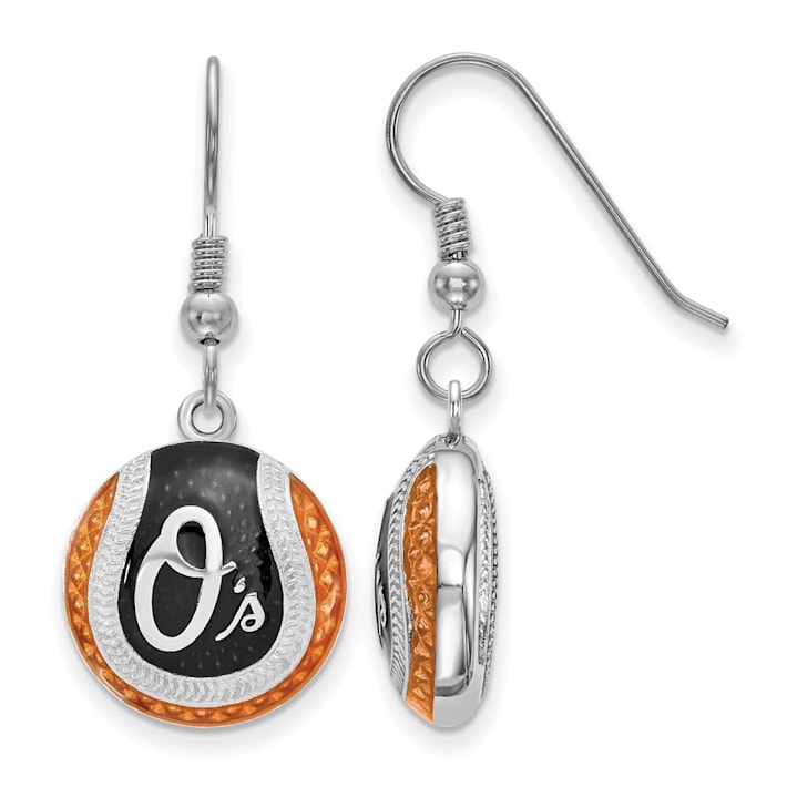 Rhodium Over Sterling Silver MLB LogoArt Baltimore Orioles Enamel ...