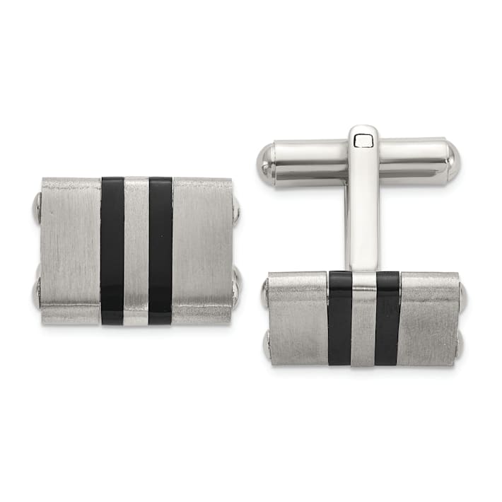 Stainless Steel Brushed and Polished Black IP-plated Striped Cuff Links ...