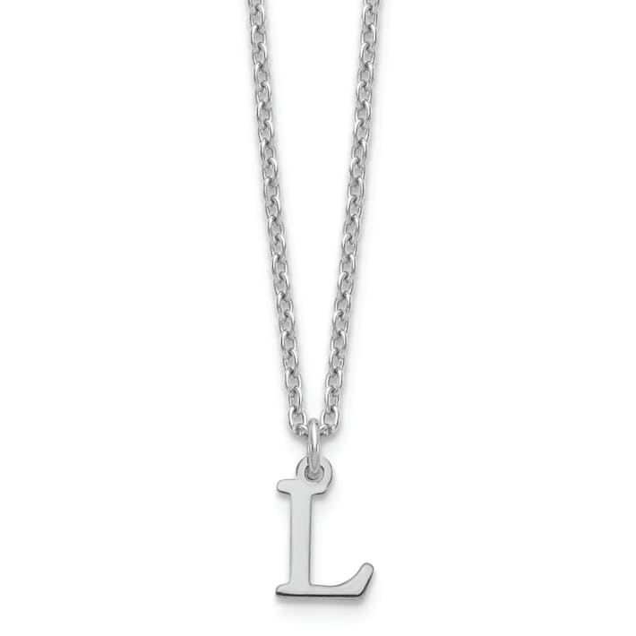 Rhodium Over Sterling Silver Cutout Letter L Initial Necklace - 15N3RL