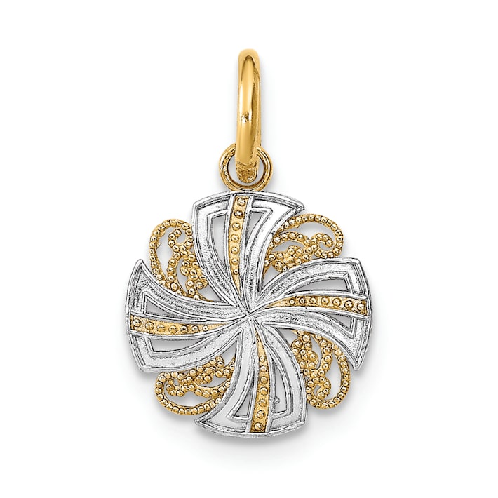 14k Two-tone Gold Diamond-Cut Textured Mini Pinwheel Medallion Charm ...