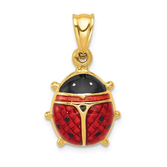 14k Yellow Gold Red and Black Enameled Ladybug Charm - 113T0A