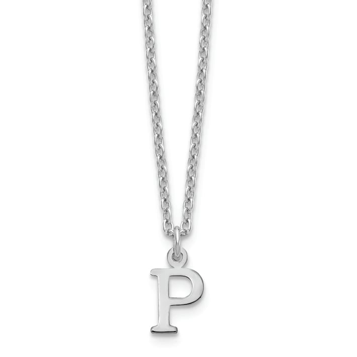 Rhodium Over Sterling Silver Cutout Letter P Initial Necklace - 15N3RP