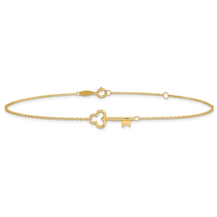 14K Yellow Gold Polished Key Anklet with 1-inch Extension - 12Z11A