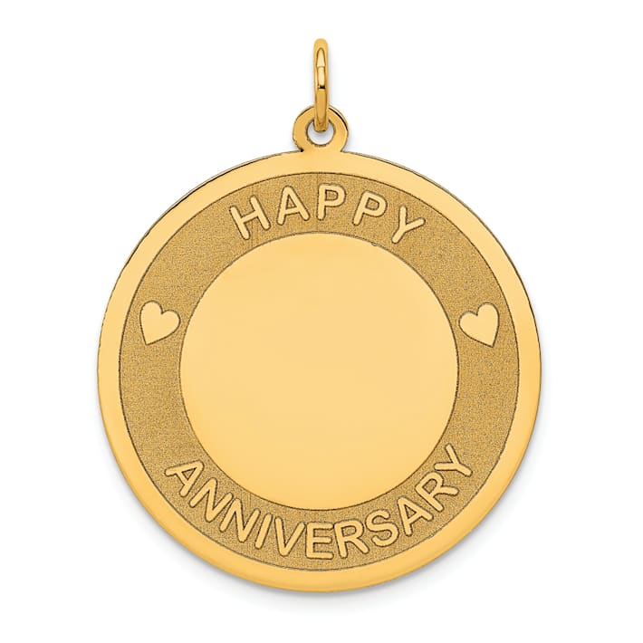 14k Yellow Gold Textured Happy Anniversary Charm Pendant - 14G3HA