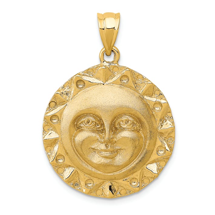 14k Yellow Gold Satin and Textured Sun Pendant - 19203A