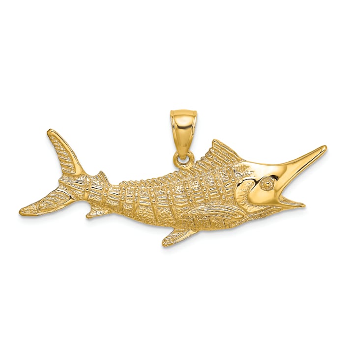 14k Yellow Gold 2D Textured Marlin Fish Charm - 17V3NA