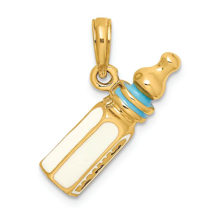 14k Yellow Gold 3D Multi-Color Enamel Baby Bottle Charm - 11S58A