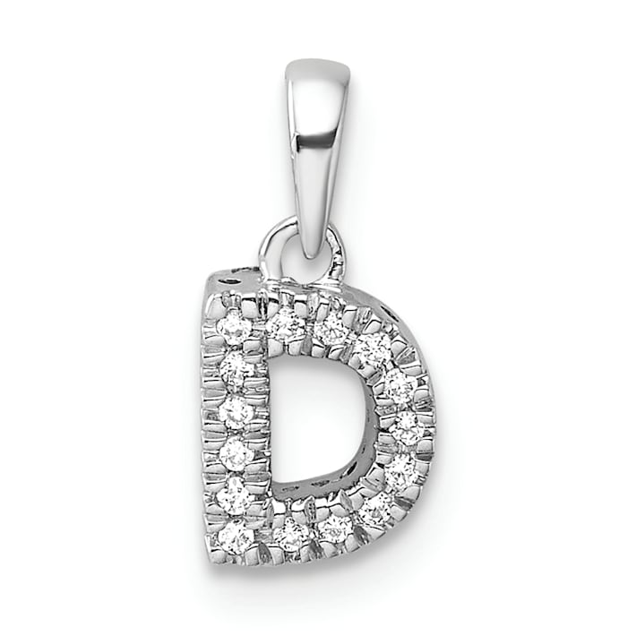 14K White Gold Diamond Letter D Initial with Bail Pendant - 15LGDD