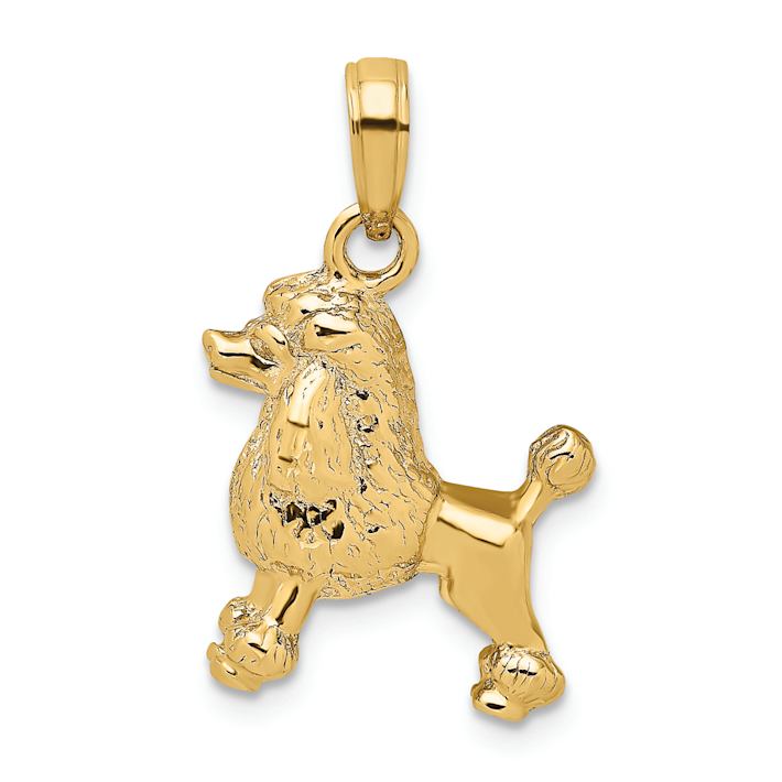 14k Yellow Gold 3D Textured Poodle Dog Charm - 1C0QVA